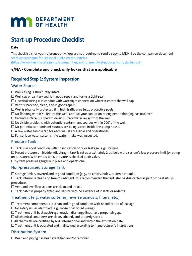 Checklist For RO Start-Up | PDF | Pump | Leak