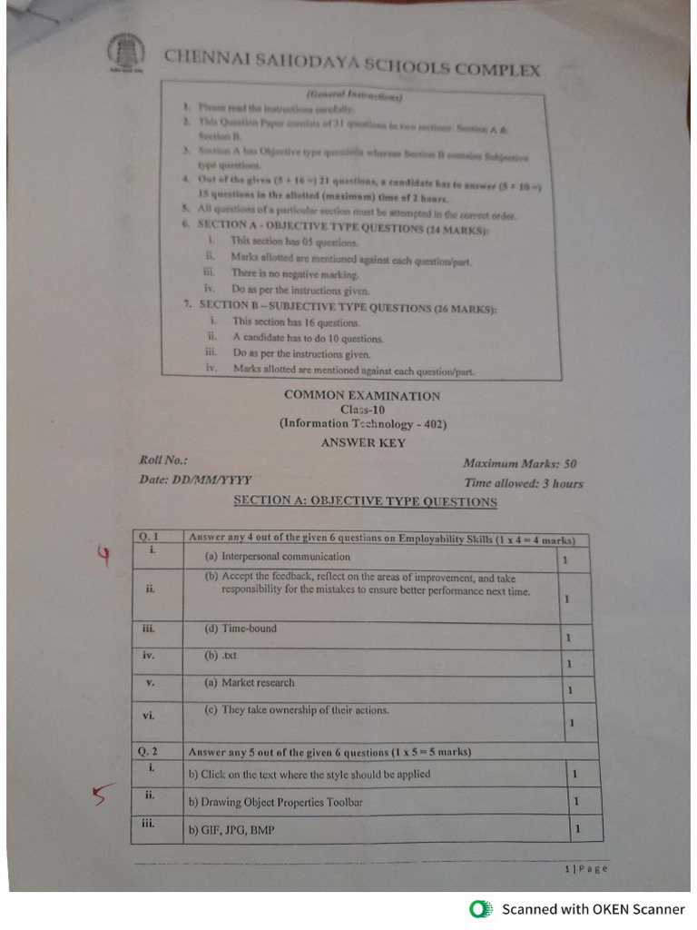 CSSC Exam It 2024 25 Answer Key | PDF
