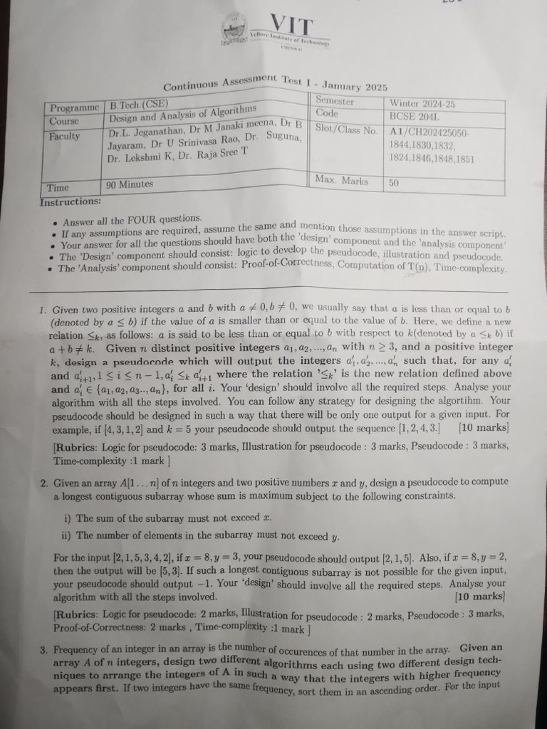 DAA A1 Winter Semester 24-25 | PDF | Theoretical Computer Science ...