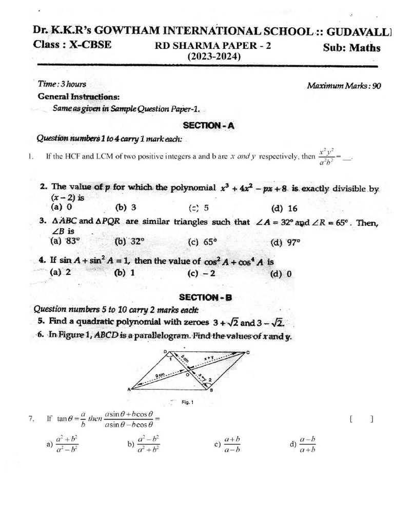 RD Sharma Paper - 2 | PDF
