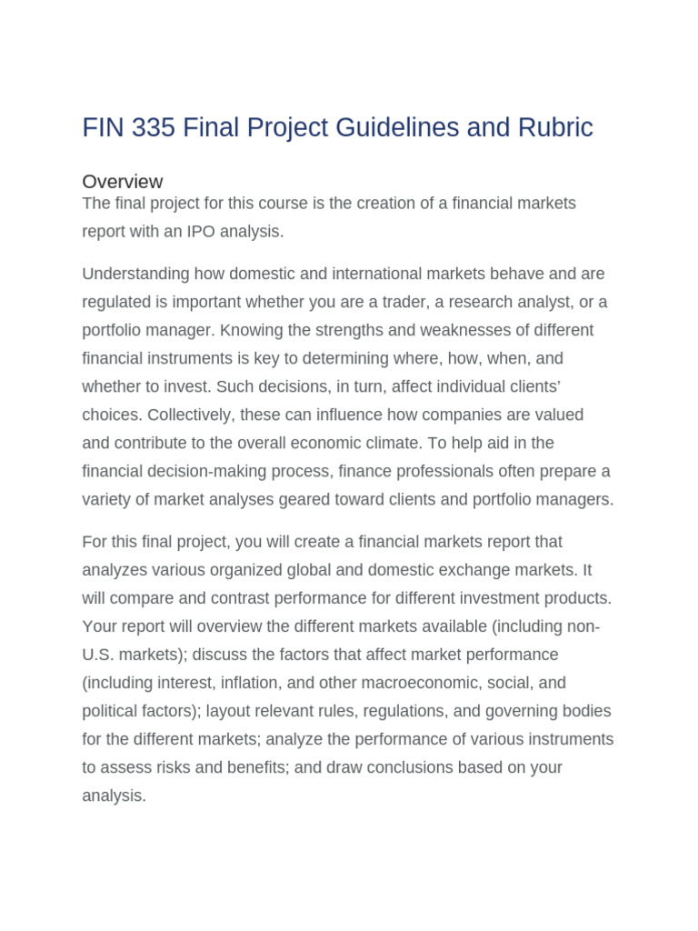 FIN 335 Final Project Guidelines and Rubric-3 | PDF | Market (Economics ...
