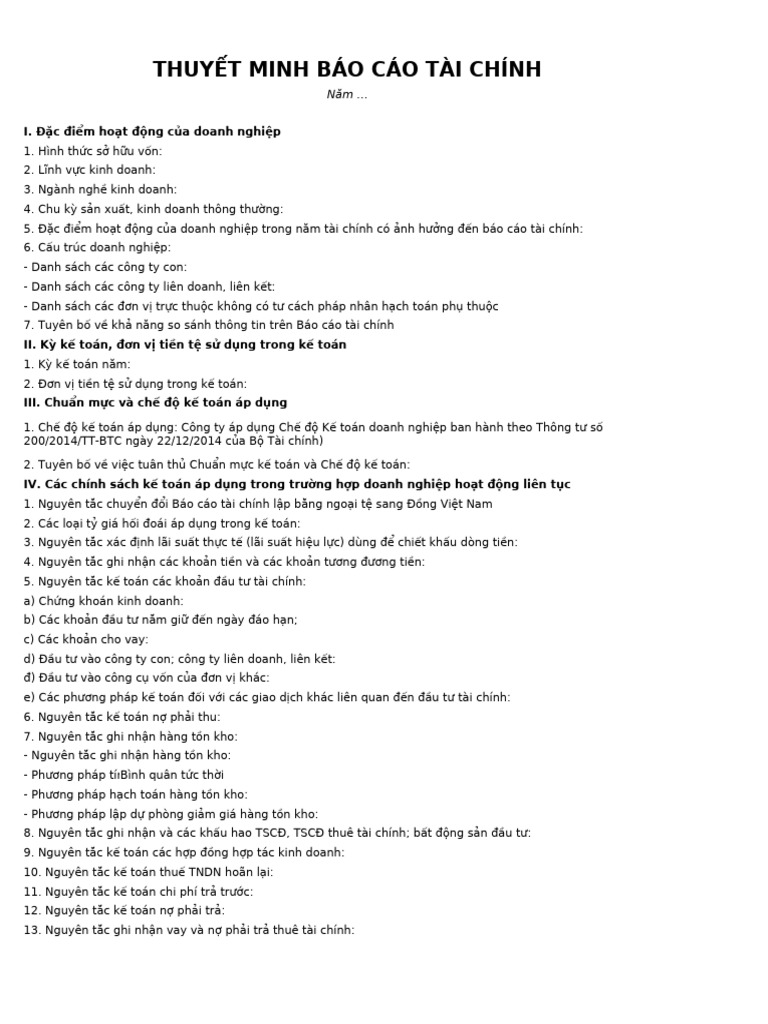Thuyet Minh BCTC Theo TT200 | PDF