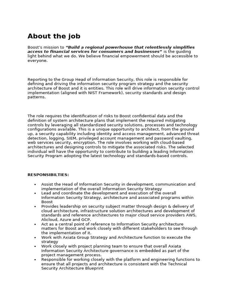 Information Security Architect Job Description | PDF | Information ...