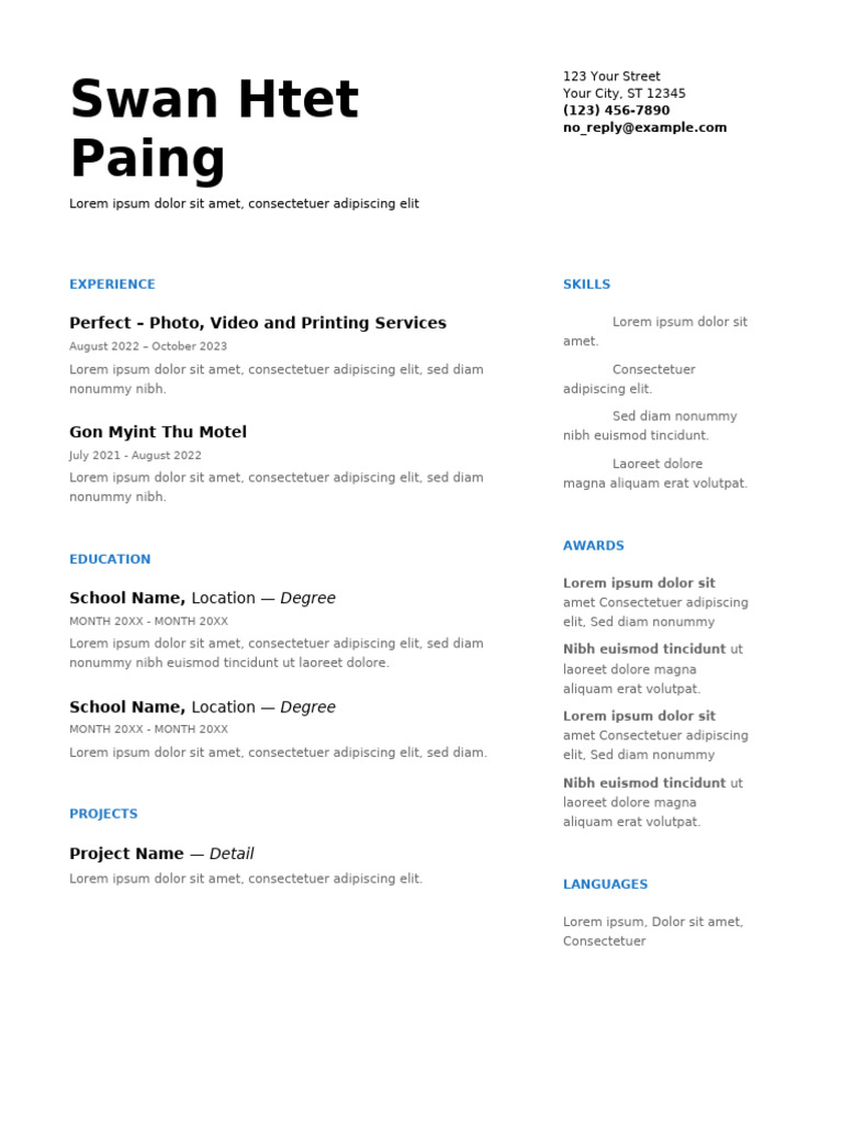 Swan Htet Paing: Perfect - Photo, Video and Printing Services | PDF