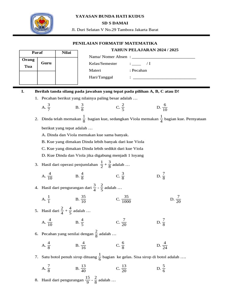 PH MAT BAB 3 Pecahan 2024 | PDF