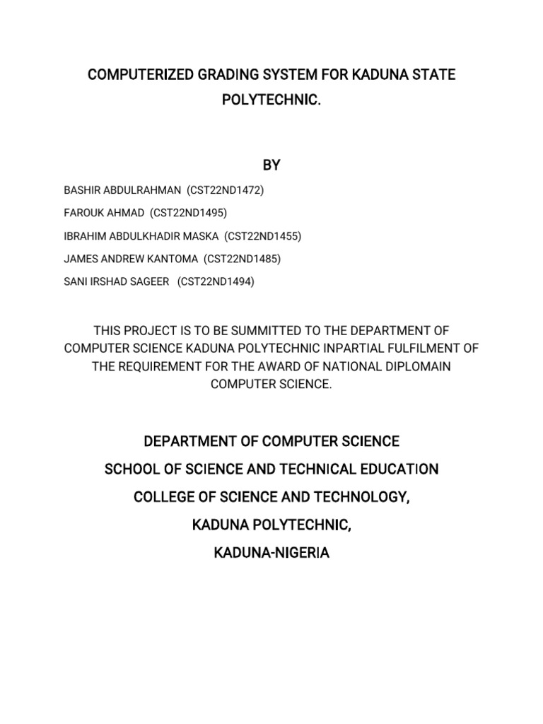 Computerized Grading System For Kaduna State Polytechnic | PDF | Use Case | Databases