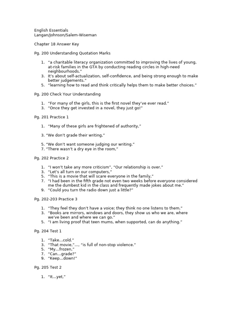 Quotation Marks Answer Key | PDF