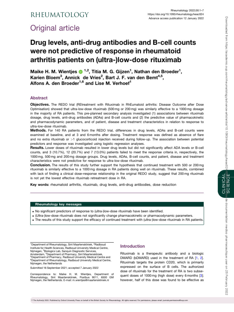 Rituximab Efficacy in RA: Low-Dose Study | PDF | Rheumatoid Arthritis ...