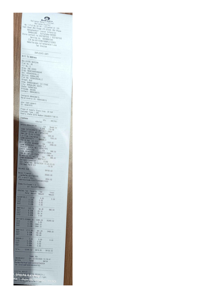 Lenove Laptop Invoice | PDF