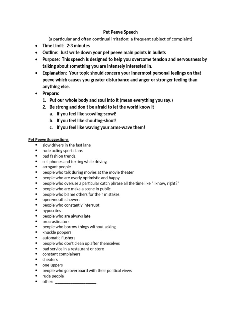 Effective Pet Peeve Speech Tips | PDF