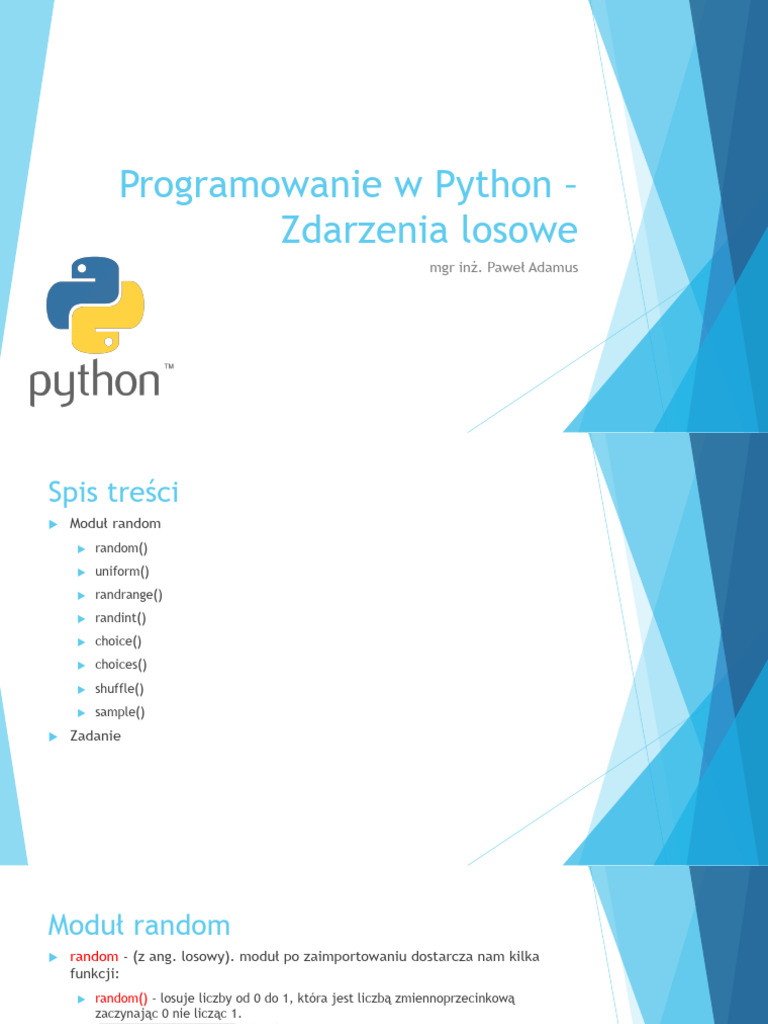 Programowanie W Python - Zdarzenia Losowe | PDF