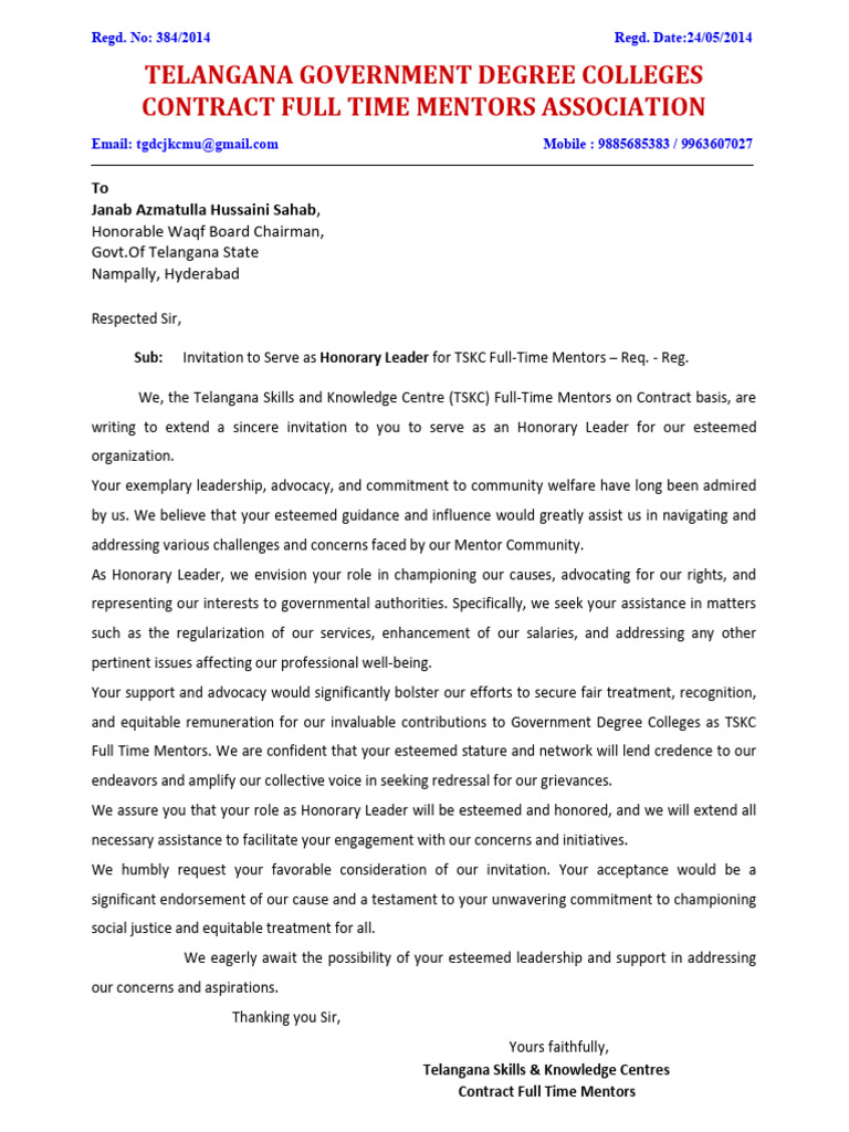 Invitation for Honorary Leader Role | PDF