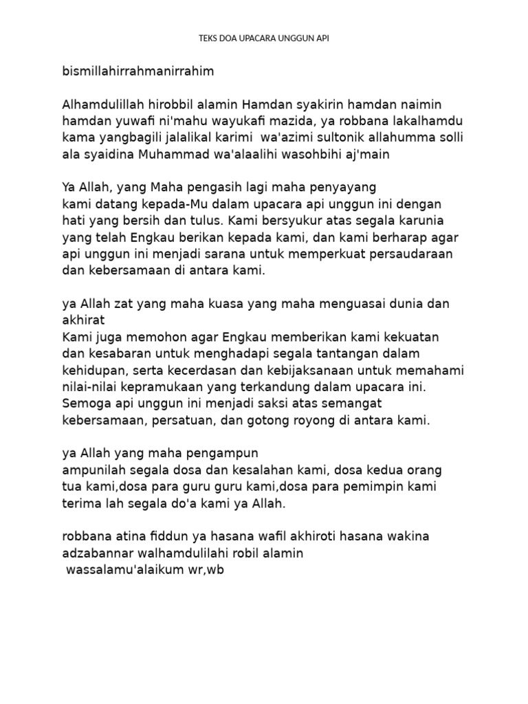 Doa Malam Unggun API | PDF