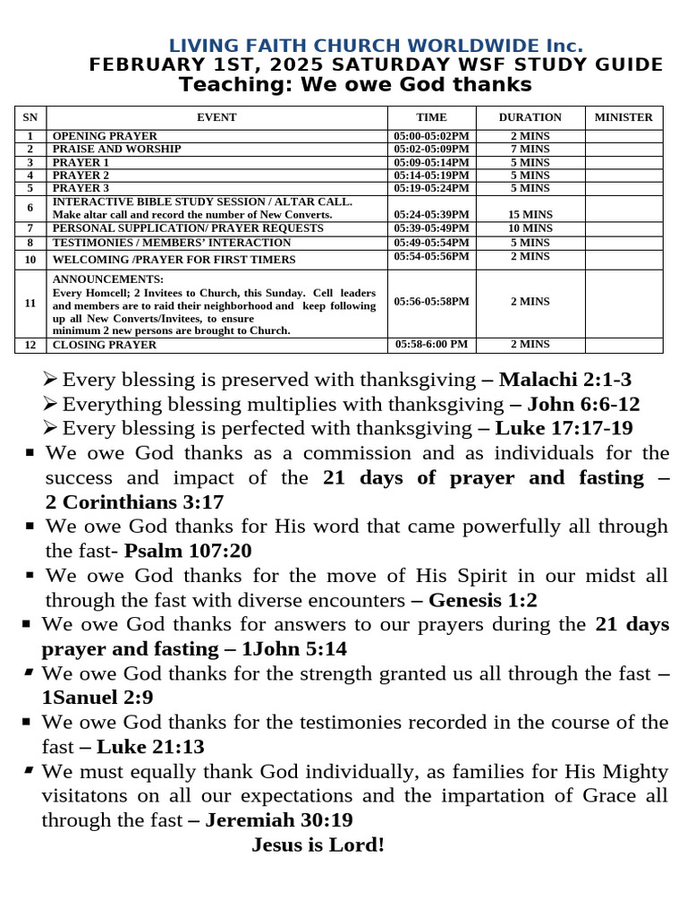 WSF MONTHLY OUTLINE FOR FEBRUARY 2025 (2) | PDF | Prayer | Religious ...