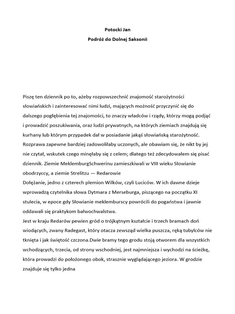 Jan Potocki Podróże Do Dolnej Saksonii | PDF