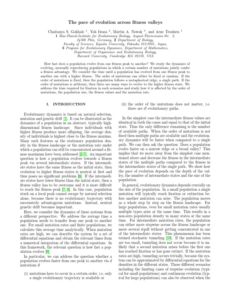 The pace of evolution across fitness valleys | PDF | Evolution | Mutation The pace of evolution across fitness valleys | PDF | Evolution | Mutation