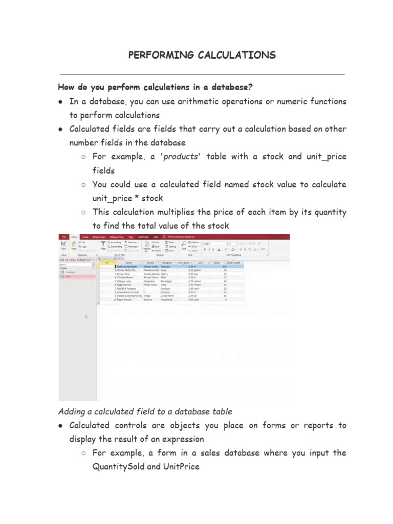 PERFORMING CALCULATIONS | PDF