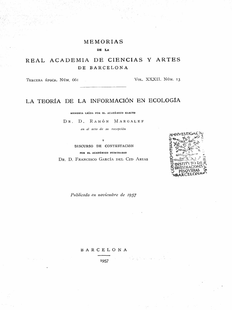 1957 - Margalef - La Teoría de La Información en Ecología | PDF