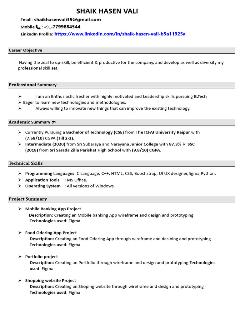 Shaik Hasen Vali Resume New | PDF | Computing | Software Engineering