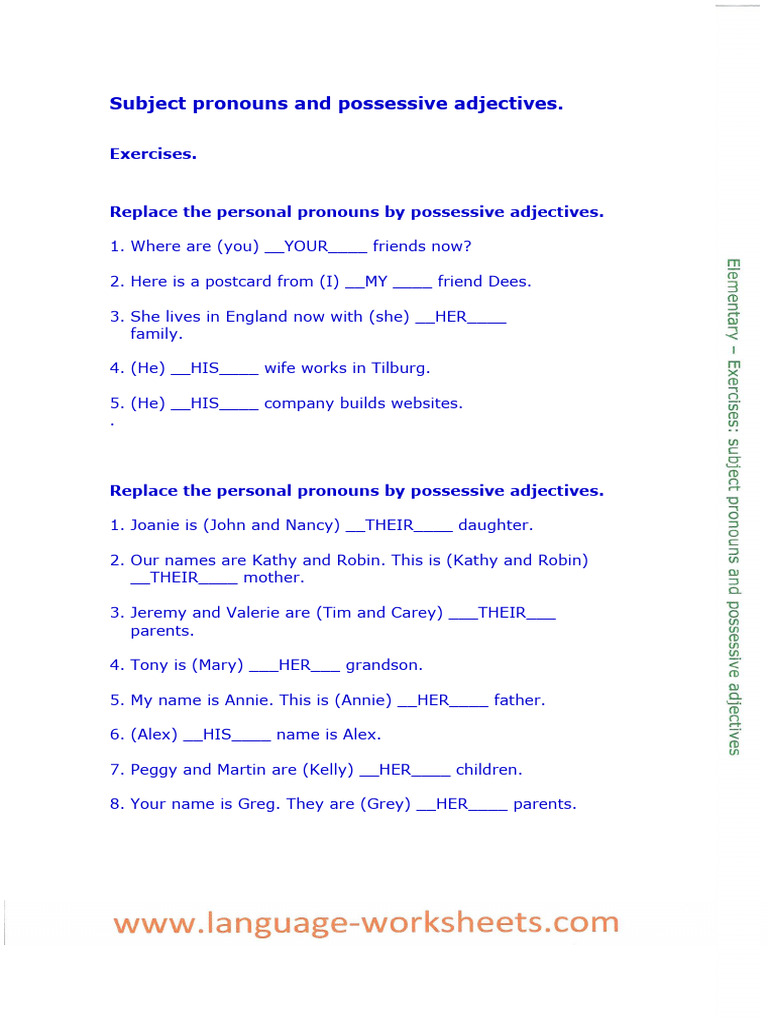Possessive Adjectives and Pronouns | PDF | Linguistic Morphology | Syntax