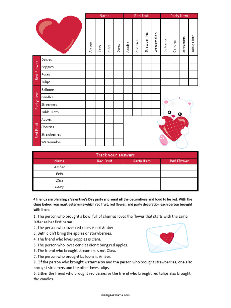 Valentine-Logic-Puzzles-Bethany-Lake | PDF | Plants | Vegan Cuisine