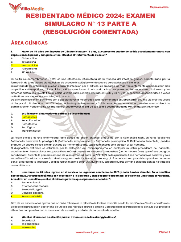 RM 2024 - Examen Simulacro 13 A Resolución | PDF | Neumonía | Infarto de miocardio