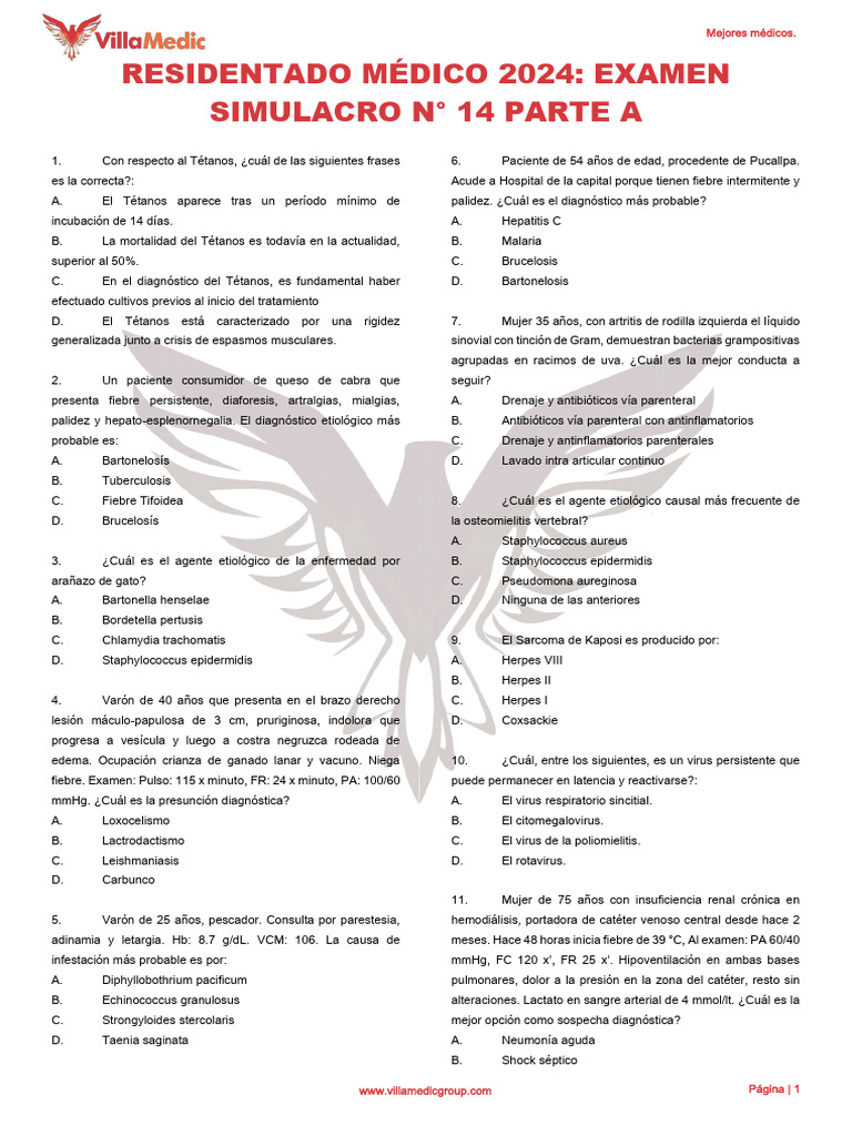 RM 2024 - Examen Simulacro 14 A | PDF | Insuficiencia cardíaca | Enfermedades y trastornos