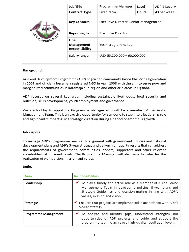 JD - Programme Manager ADP | PDF | Capacity Building | Governance