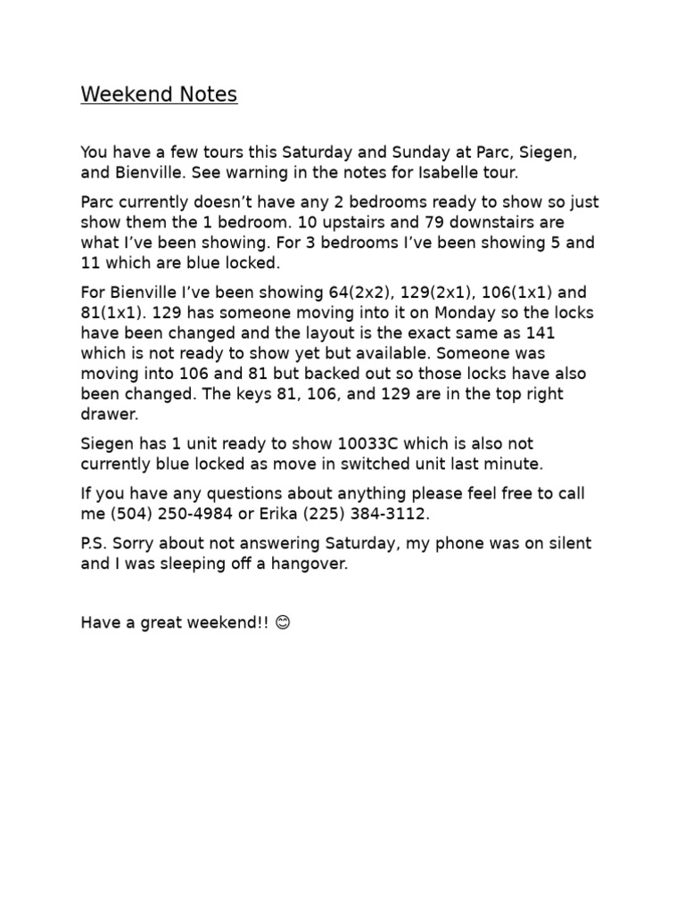 Weekend Notes | PDF