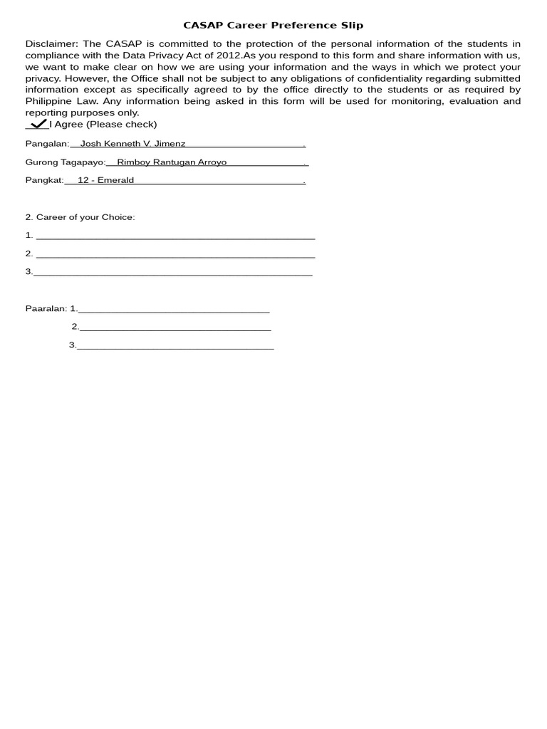 CASAP Career College Preference | PDF