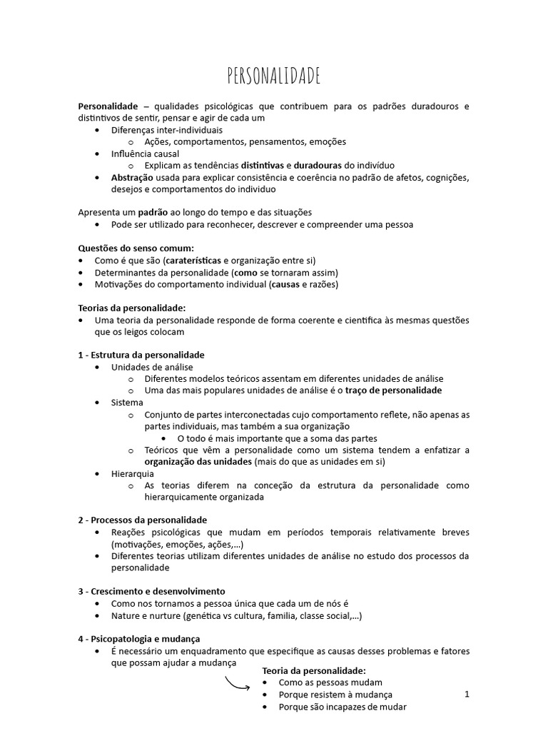 Teorias e Processos da Personalidade | PDF | Temperamento | Psicologia