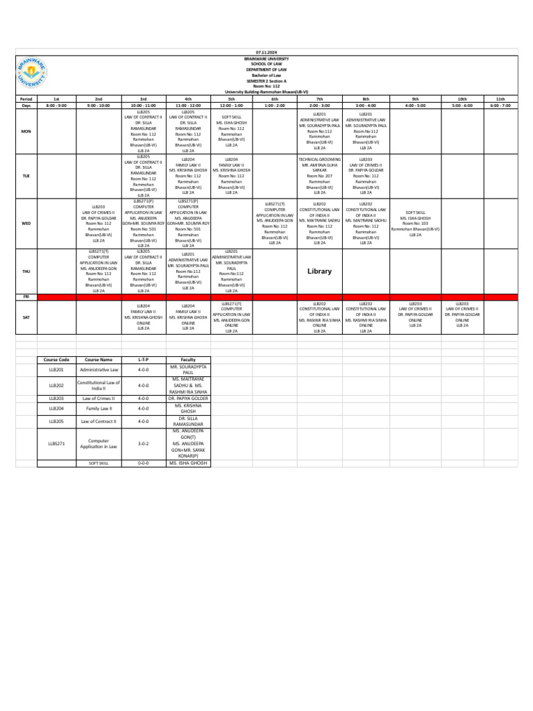 Sem-2 2024-25 - EVEN LLB2024 Section A.xlsx - Google Sheets | PDF | Justice | Crime & Violence