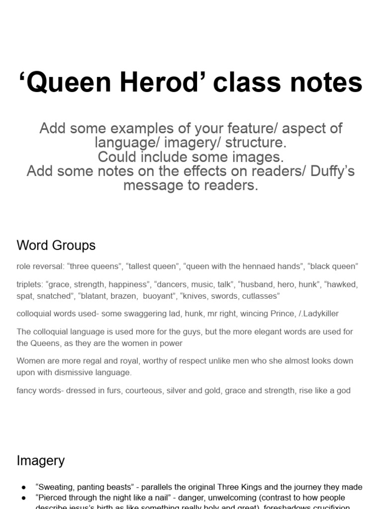 Analysis of Duffy's "Queen Herod" Poem | PDF | Poetry