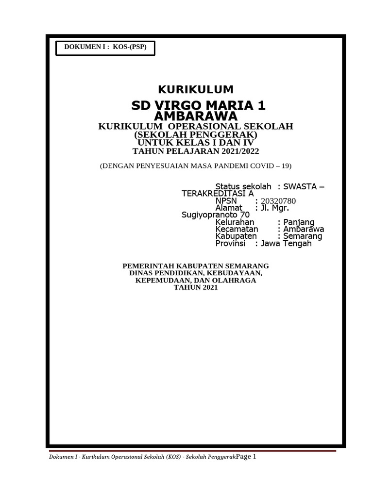 Contoh Kurikulum Operasional Sekolah - PSP._ | PDF