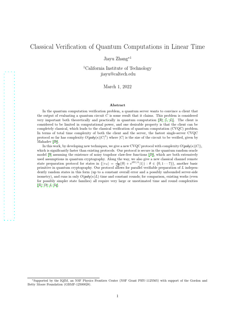 Classical Verification Of Quantum Computations In Linear Time Pdf 4793