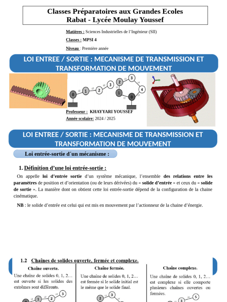 Cinematique Des Solides Loi Entree-Sortie | PDF | Engrenage | Cinématique