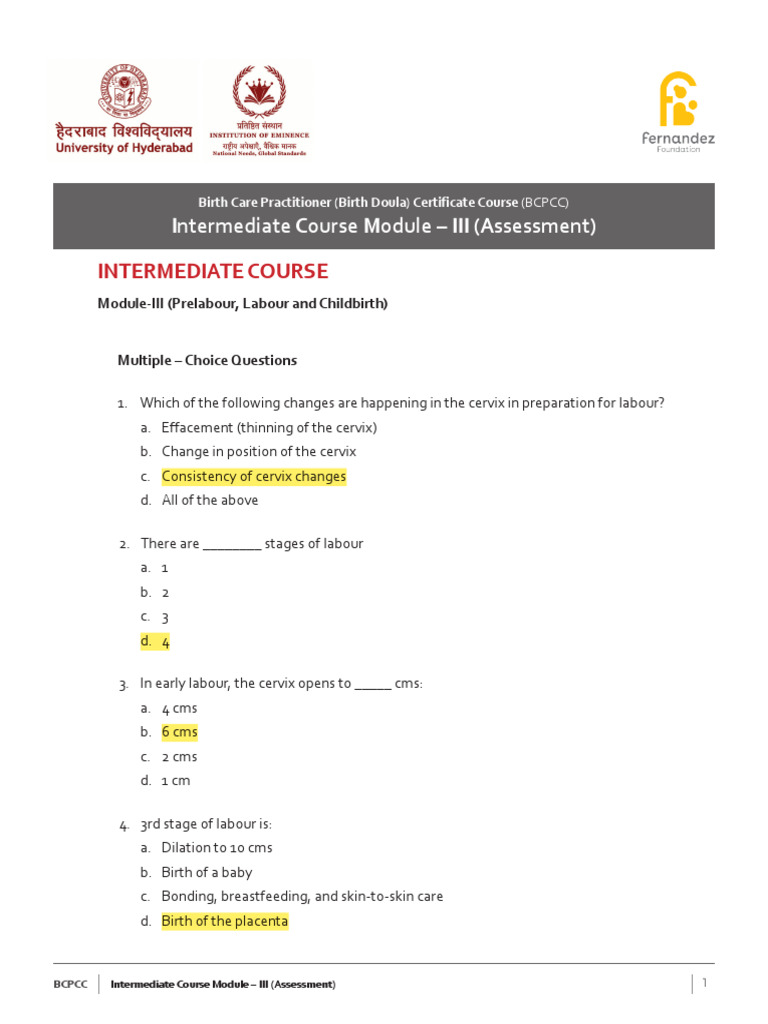 Intermediate Course Module III Assessment | PDF | Childbirth | Female ...