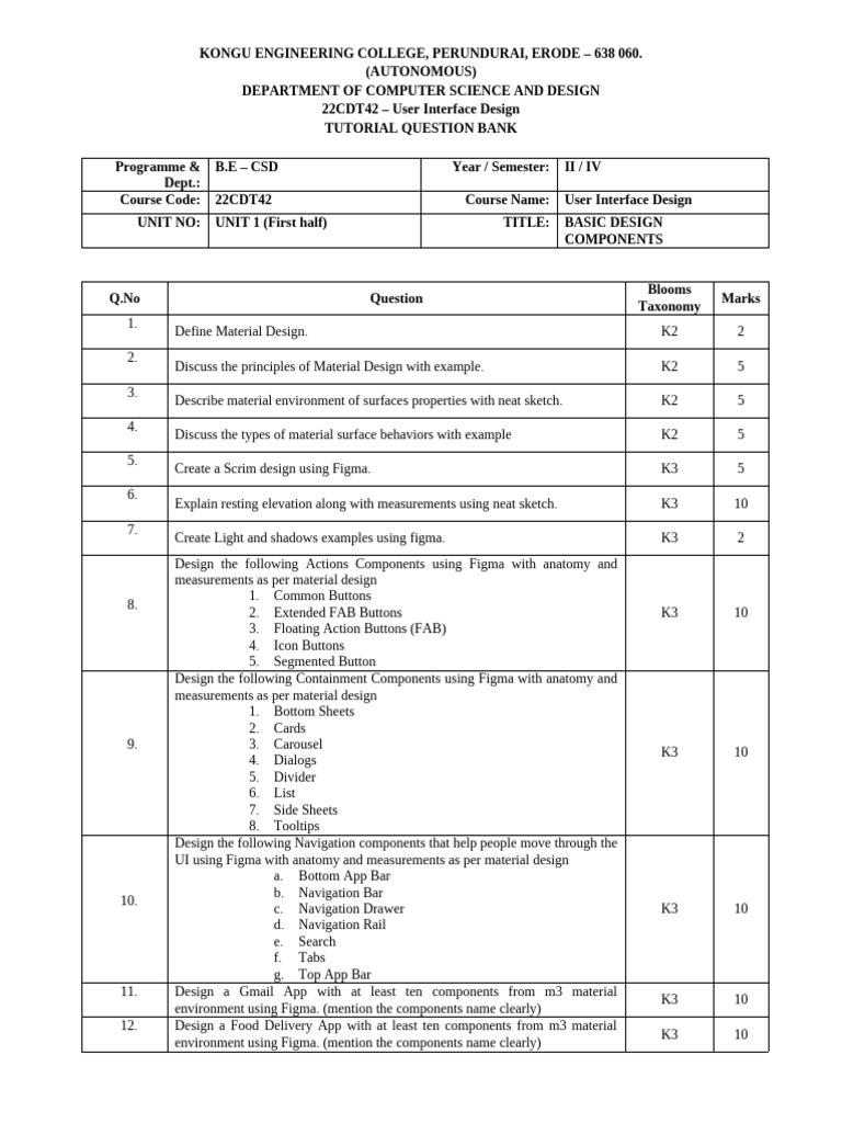 UID - Unit 1 - Tutorial - QP Bank | PDF | Human–Computer Interaction | Graphical User Interfaces