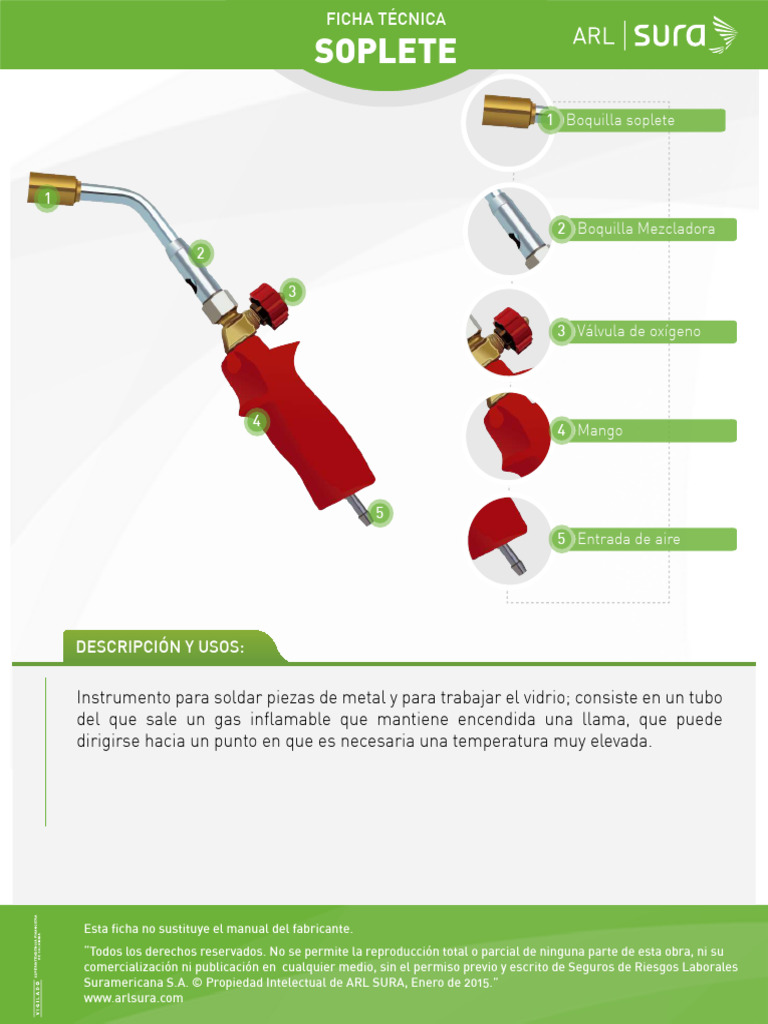 Ficha Técnica del Soplete: Uso y Seguridad | PDF | Soldadura | Construcción