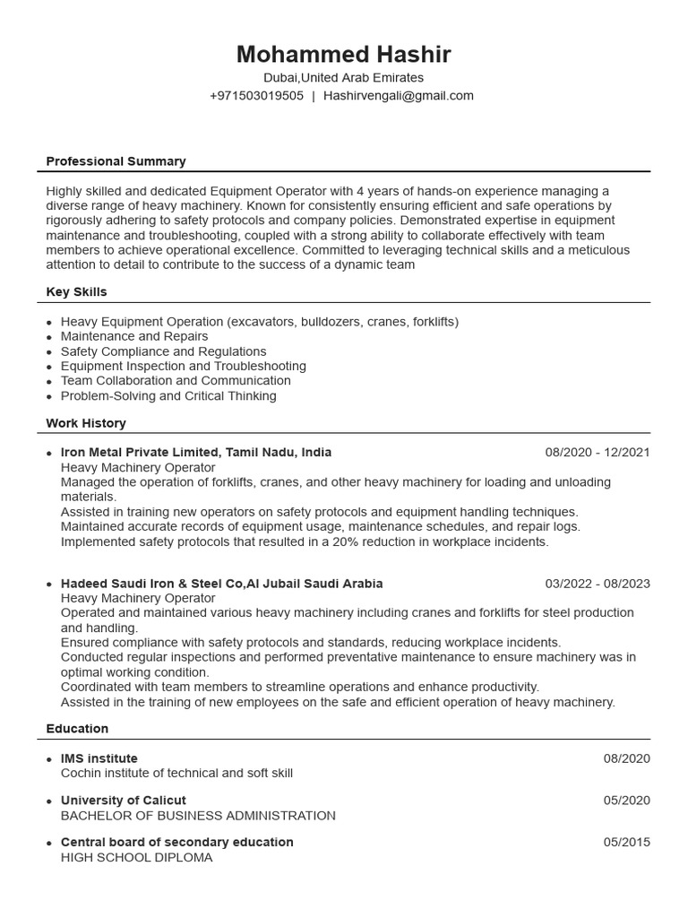 Mohammed Hashir - 012525727553130 | PDF | Heavy Equipment | Safety