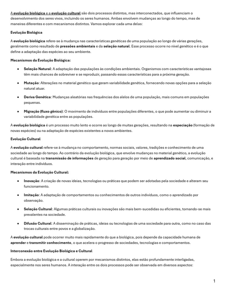 Bio 11 - A evolução biológica e a evolução cultural são dois processos ...