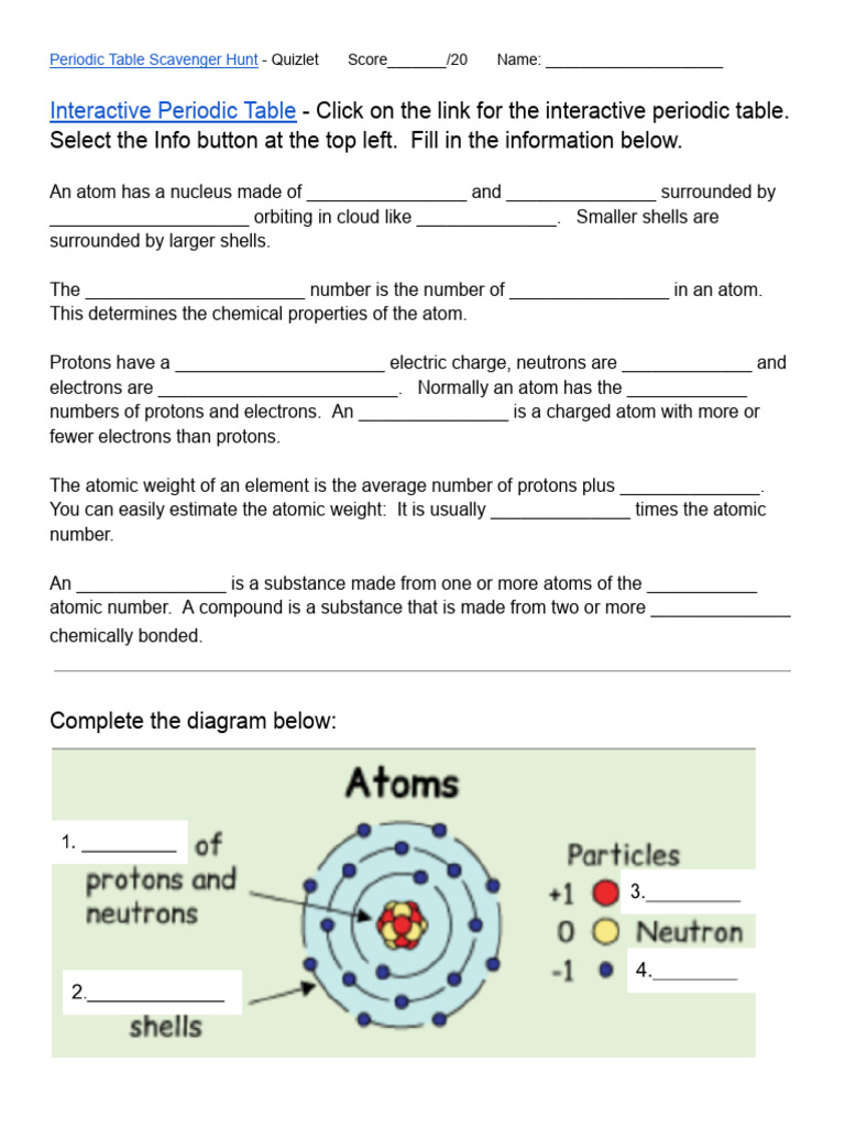 Periodic Table Scavenger Hunt | PDF | Atoms | Chemical Elements