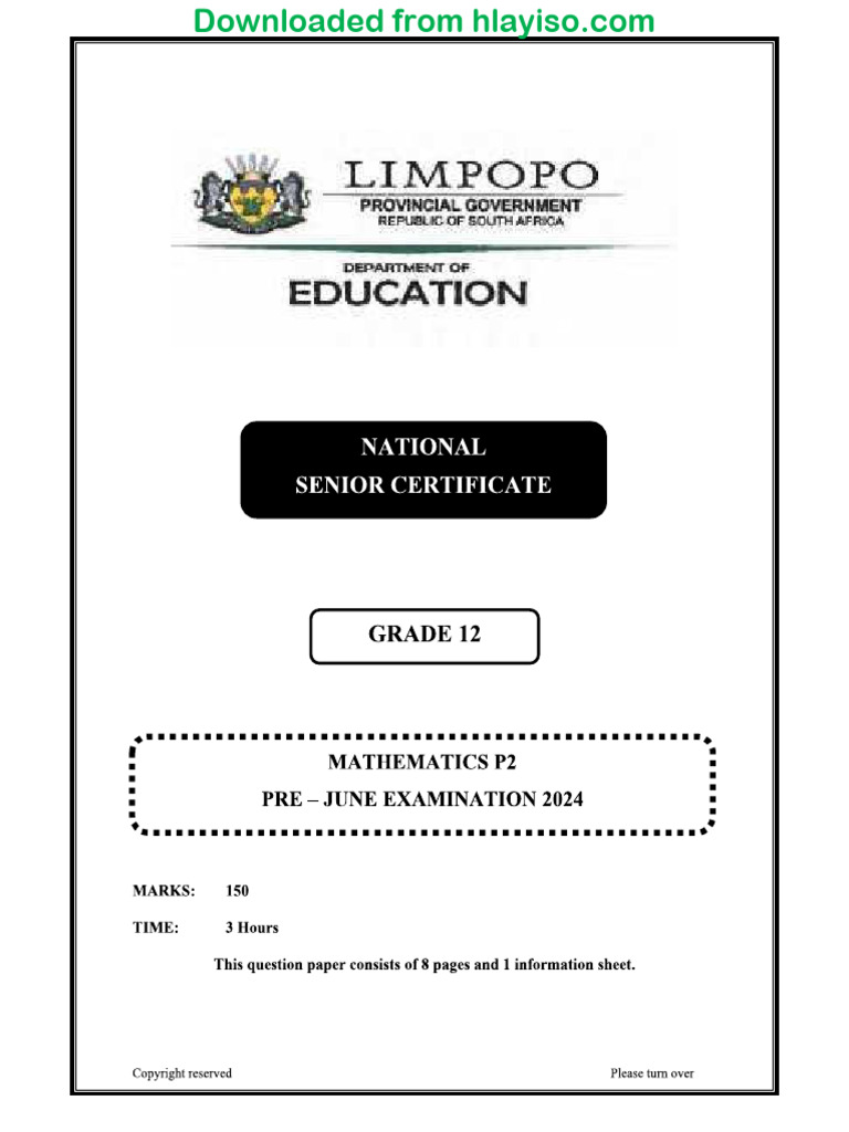 Mathematics Maths P2 QP May June 2024 Limpopo Hlayiso.com | PDF