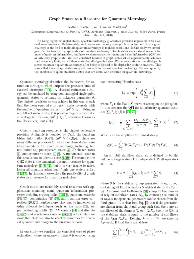 Graph States As A Resource For Quantum Metrology | PDF | Vertex (Graph ...