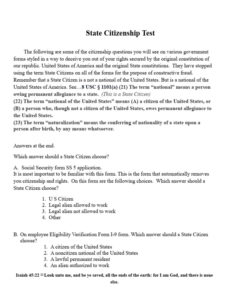 State Citizenship Test Guidance | PDF | Citizenship Of The United ...