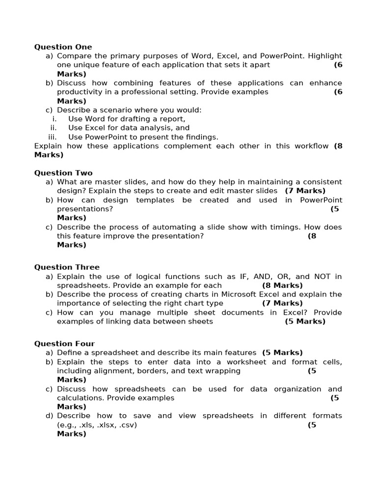 Question One-APPLICATIONS | PDF | Microsoft Excel | Microsoft Word