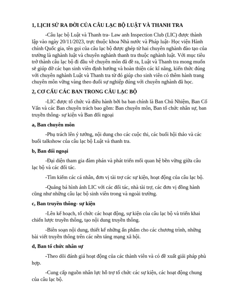 N I Dung CV CLB LIC | PDF