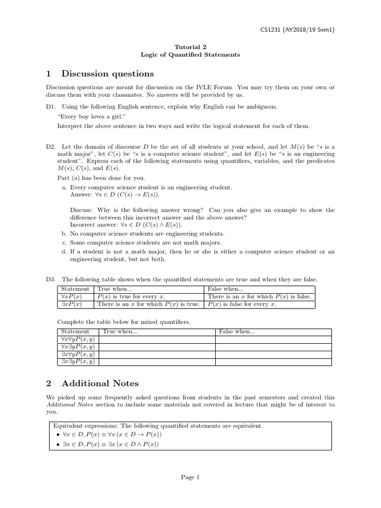 tutorial2_qns | PDF | First Order Logic | Logic