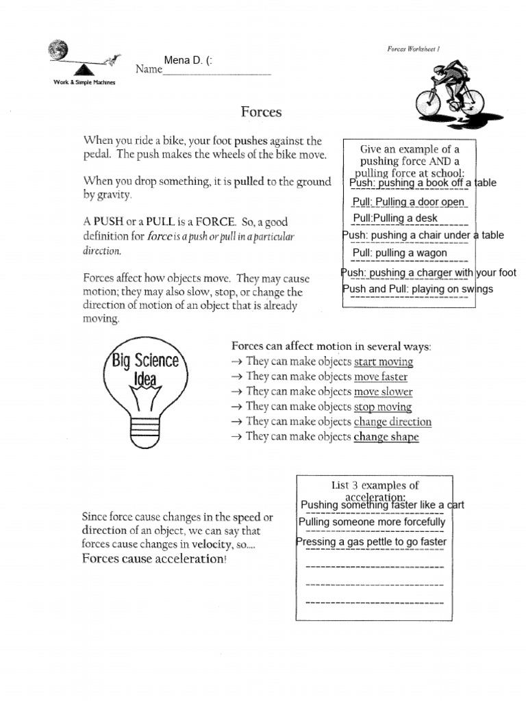 Forces Worksheets - Started | PDF