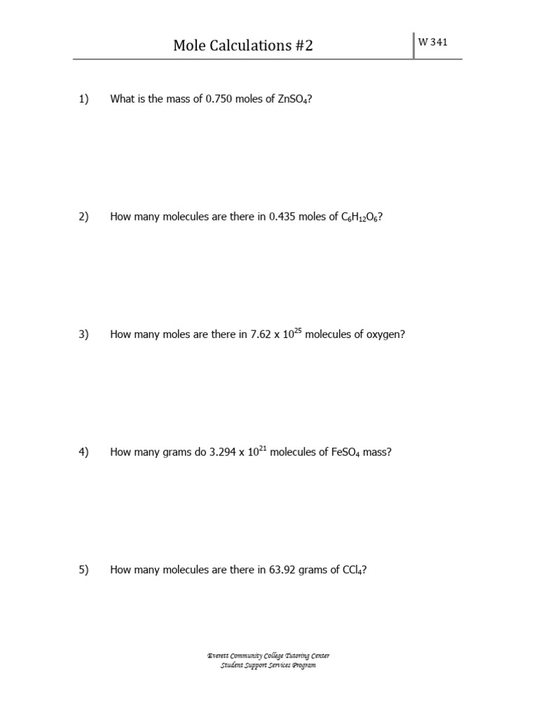 Mole Calculations and Solutions Guide | PDF